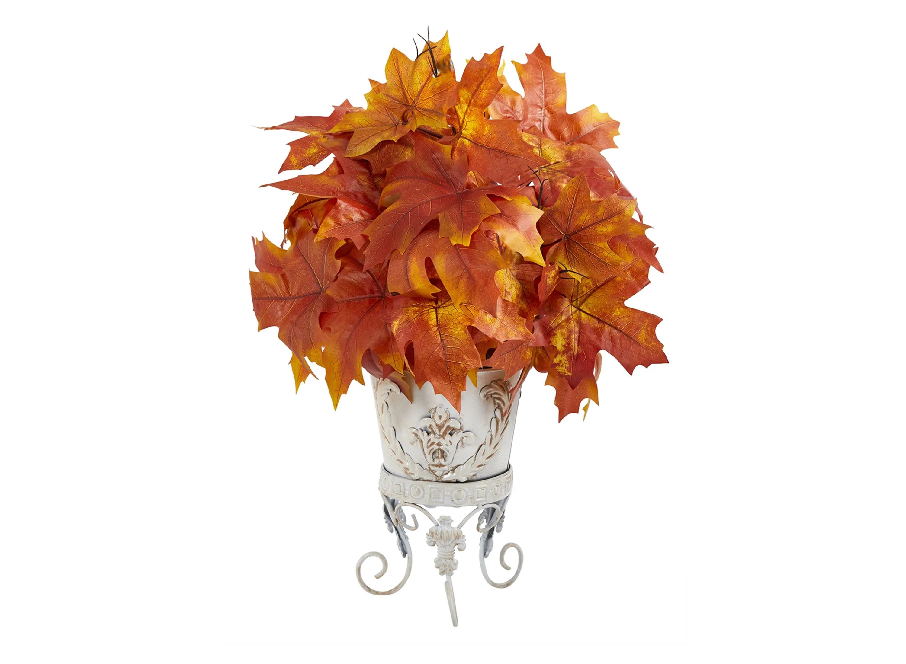 "Fall foliage 20"" Maple Leaves in Metal Planter" - CM Interiors