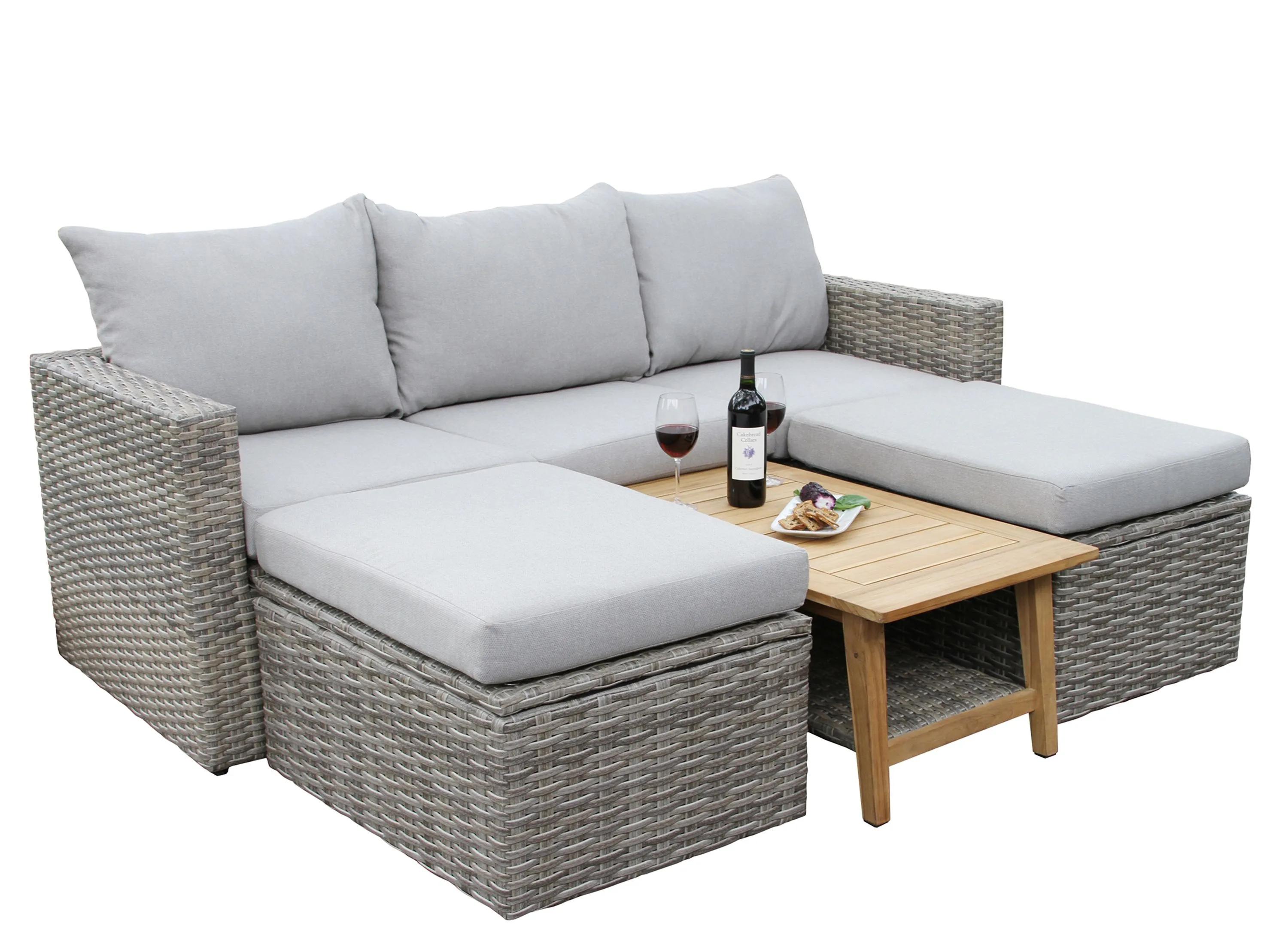 Teak and Wicker 4-pc. Patio Set w/ Storage - CM Interiors