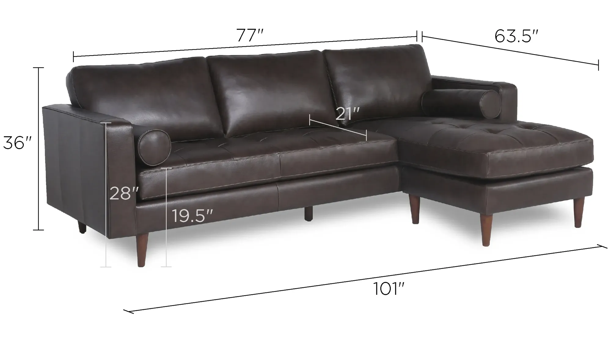 Bickford Leather Reversible Sofa Chaise Sectional in Brown