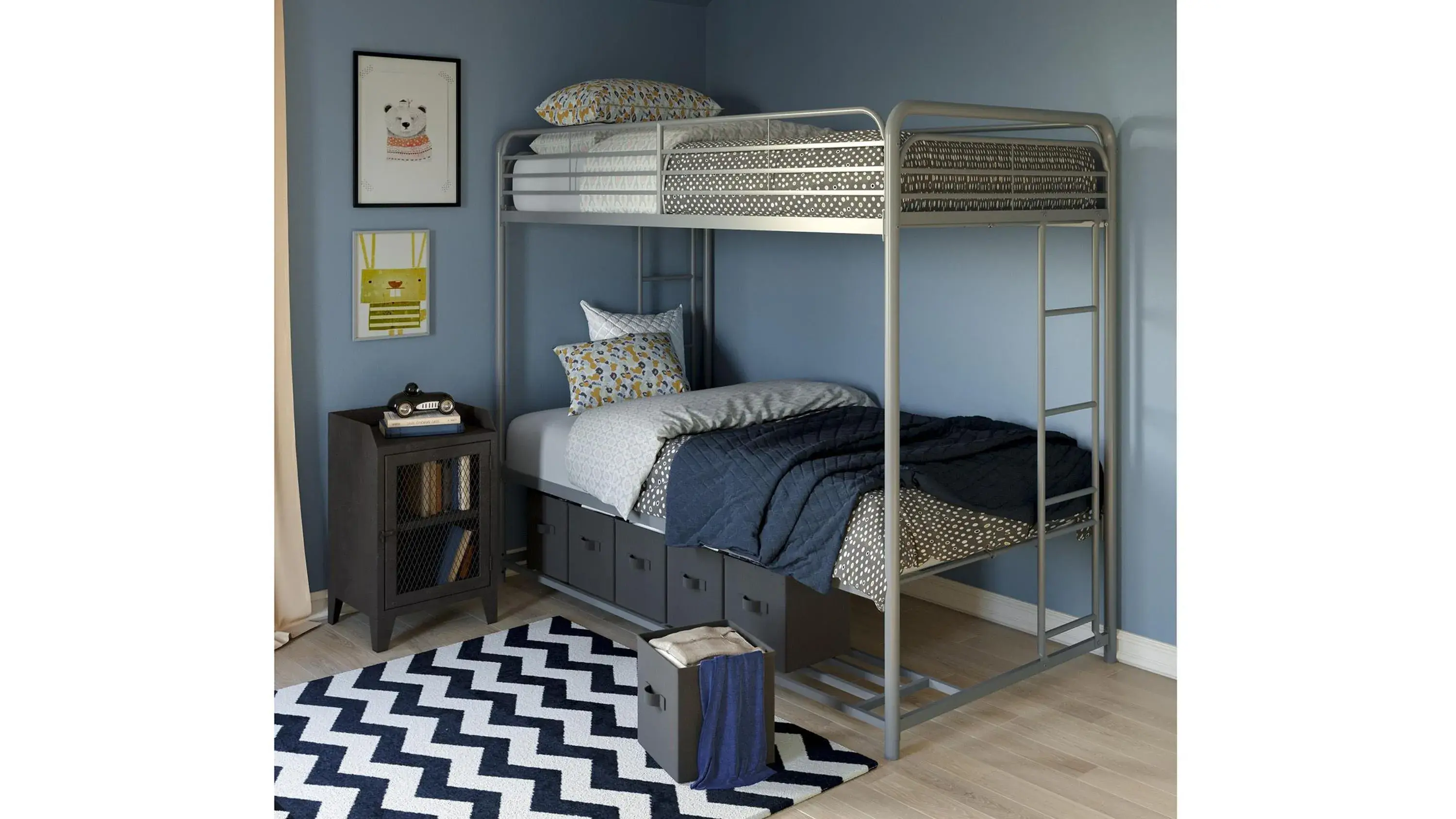 Atwater Living Bethia Twin over Twin Bunk Bed with Storage Bins | Raymour & Flanigan