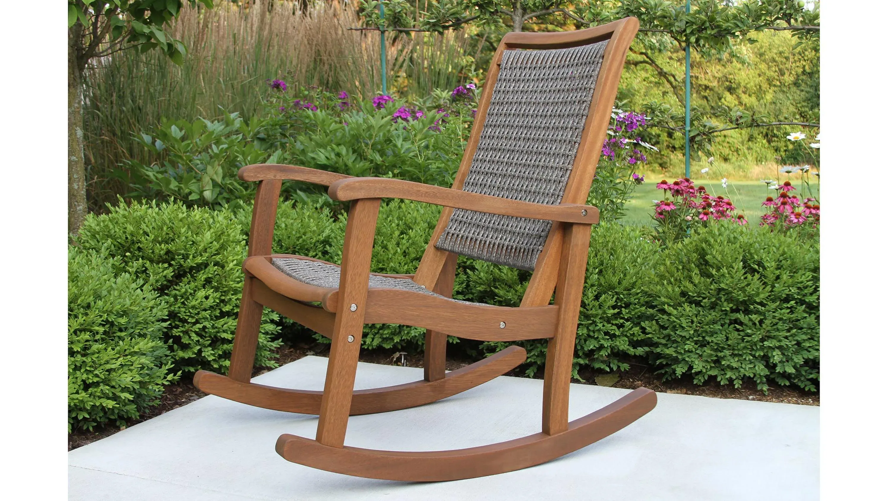Outdoor Interiors Resin Wicker and Eucalyptus Rocking Chair