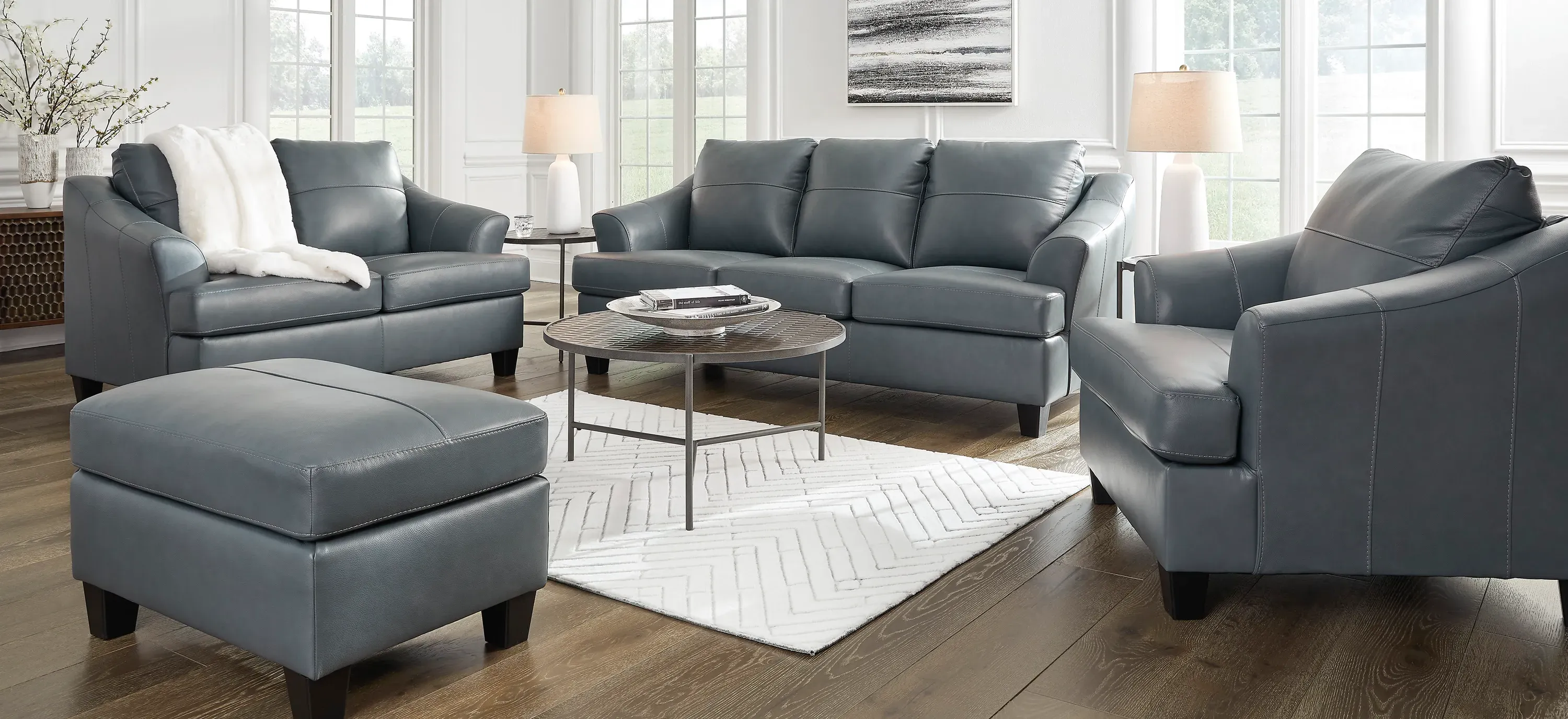 Gray leather chair and ottoman store