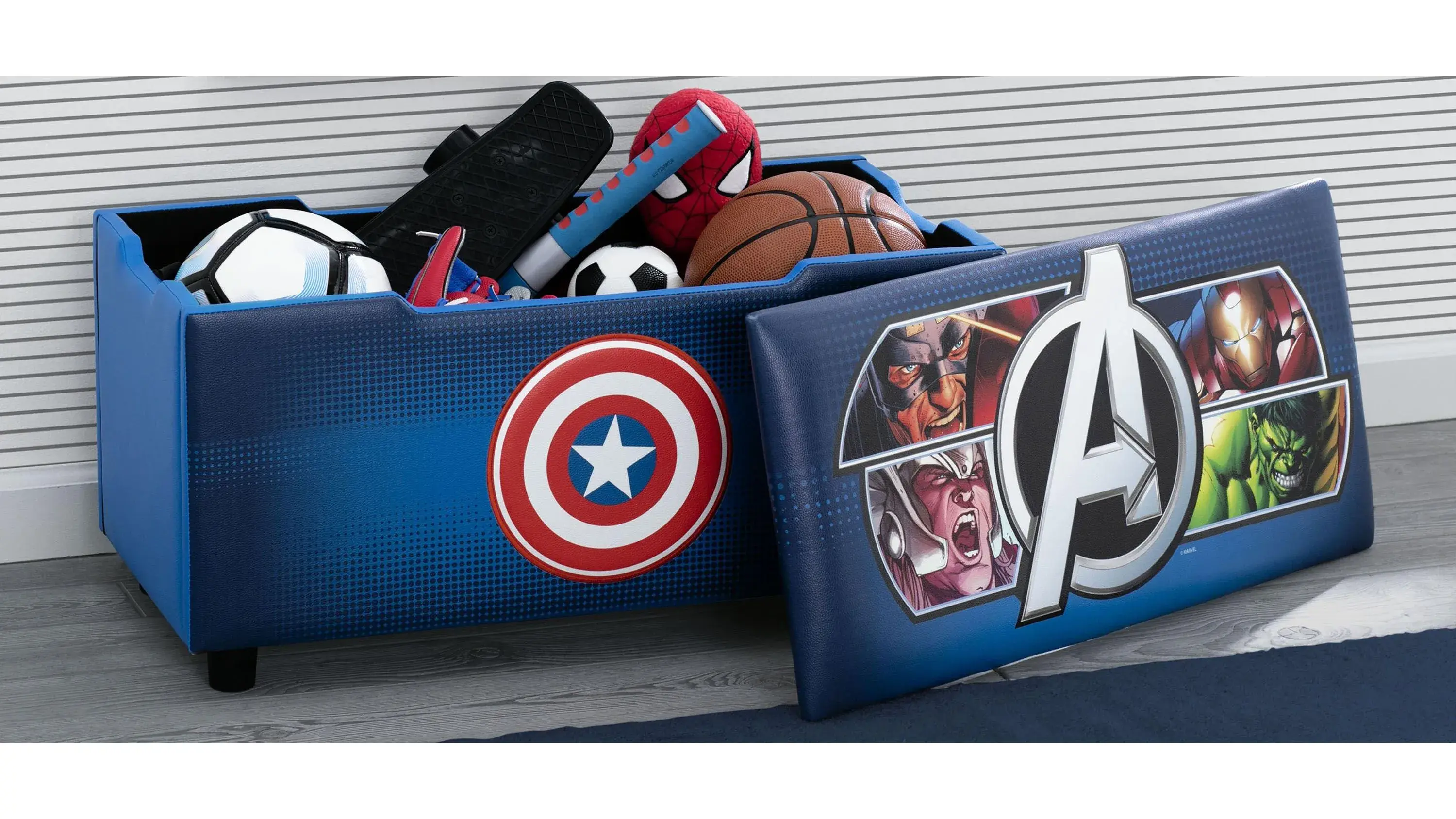 Marvel Avengers Upholstered Storage Bench for Kids by Delta Children ...