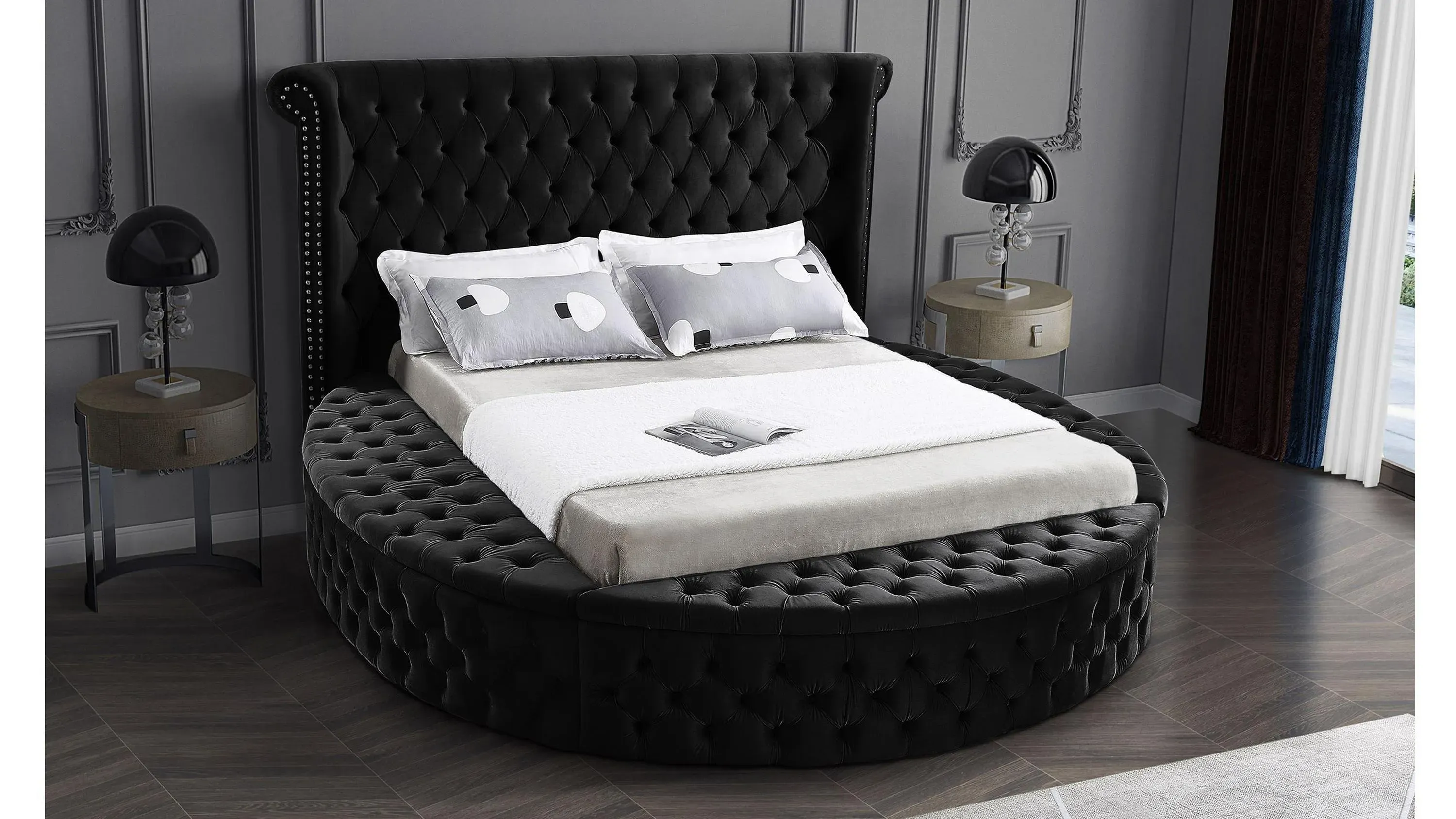 Luxus button tufted velvet round bed store