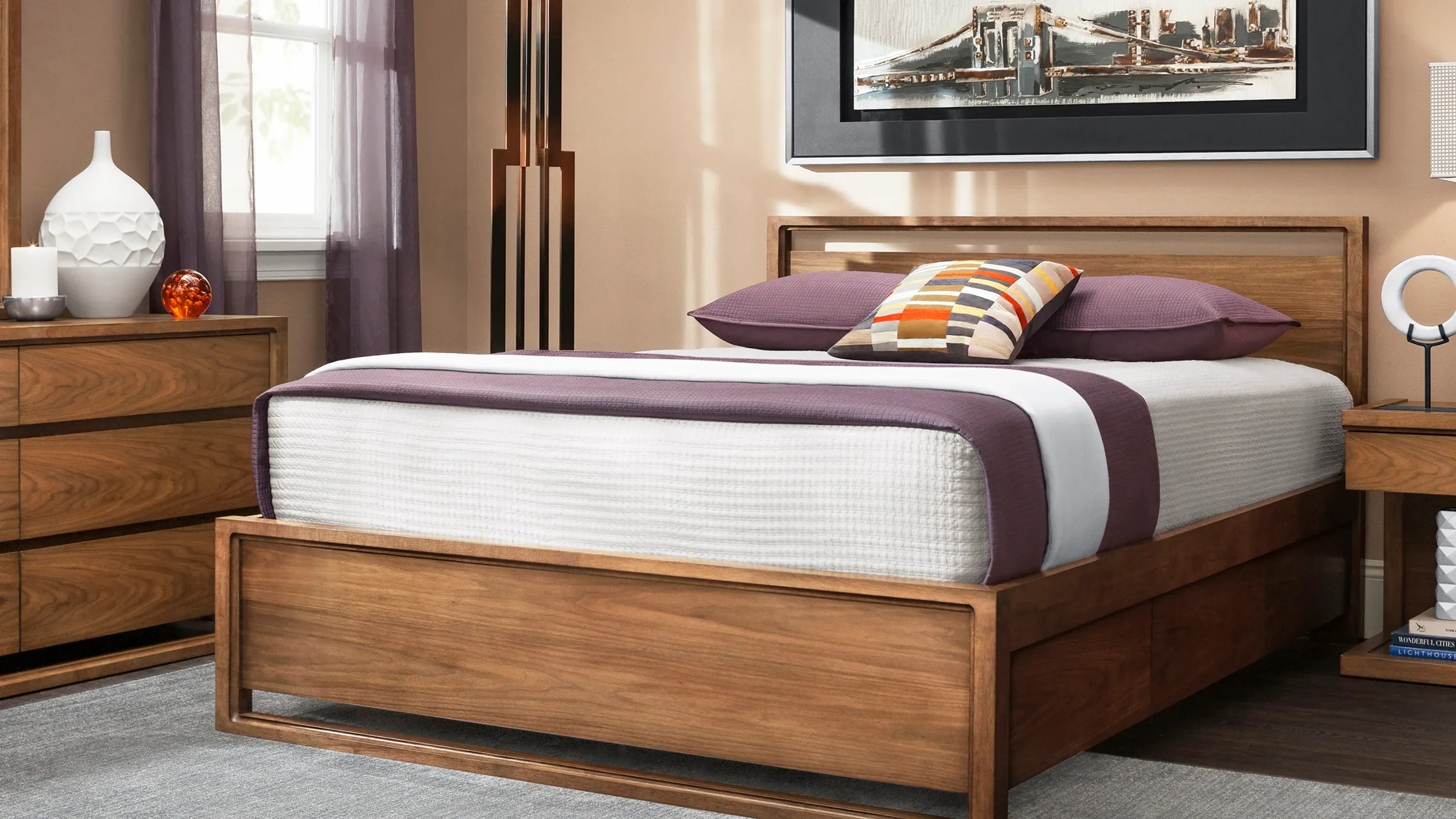 Aversa 4 pc. Bedroom Set w 2 side Storage Bed and 1 Drawer Nightstand