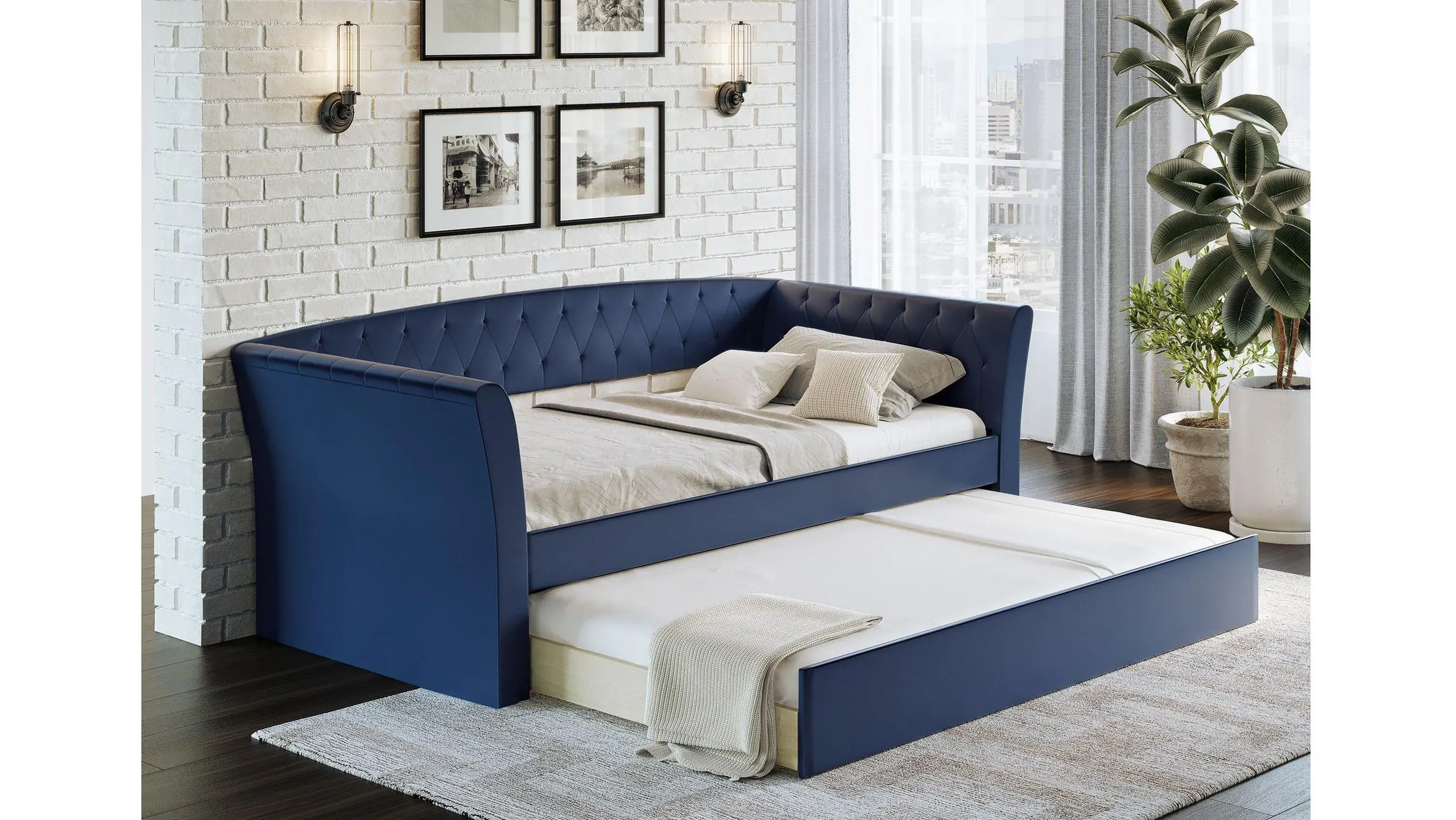 Patrick Faux Leather Daybed with Rolling Trundle Set | Raymour & Flanigan