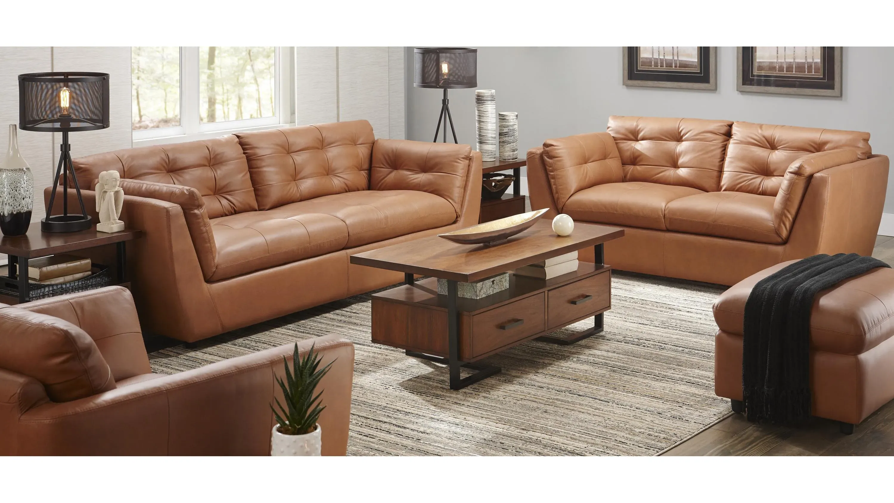 brown leather couch set