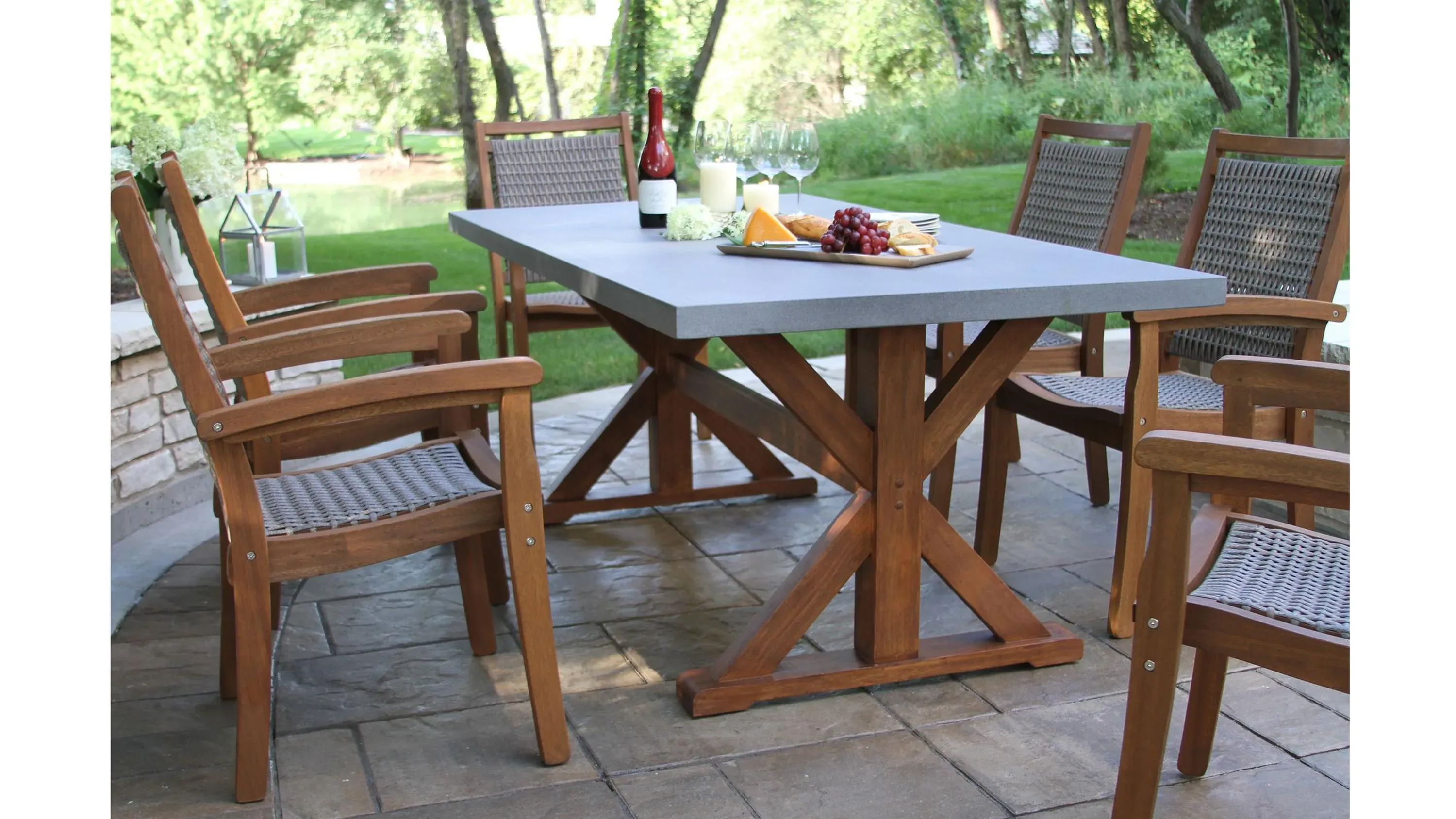 Nautical 7 pc. Composite Concrete Outdoor Dining Set w Stacking Chairs
