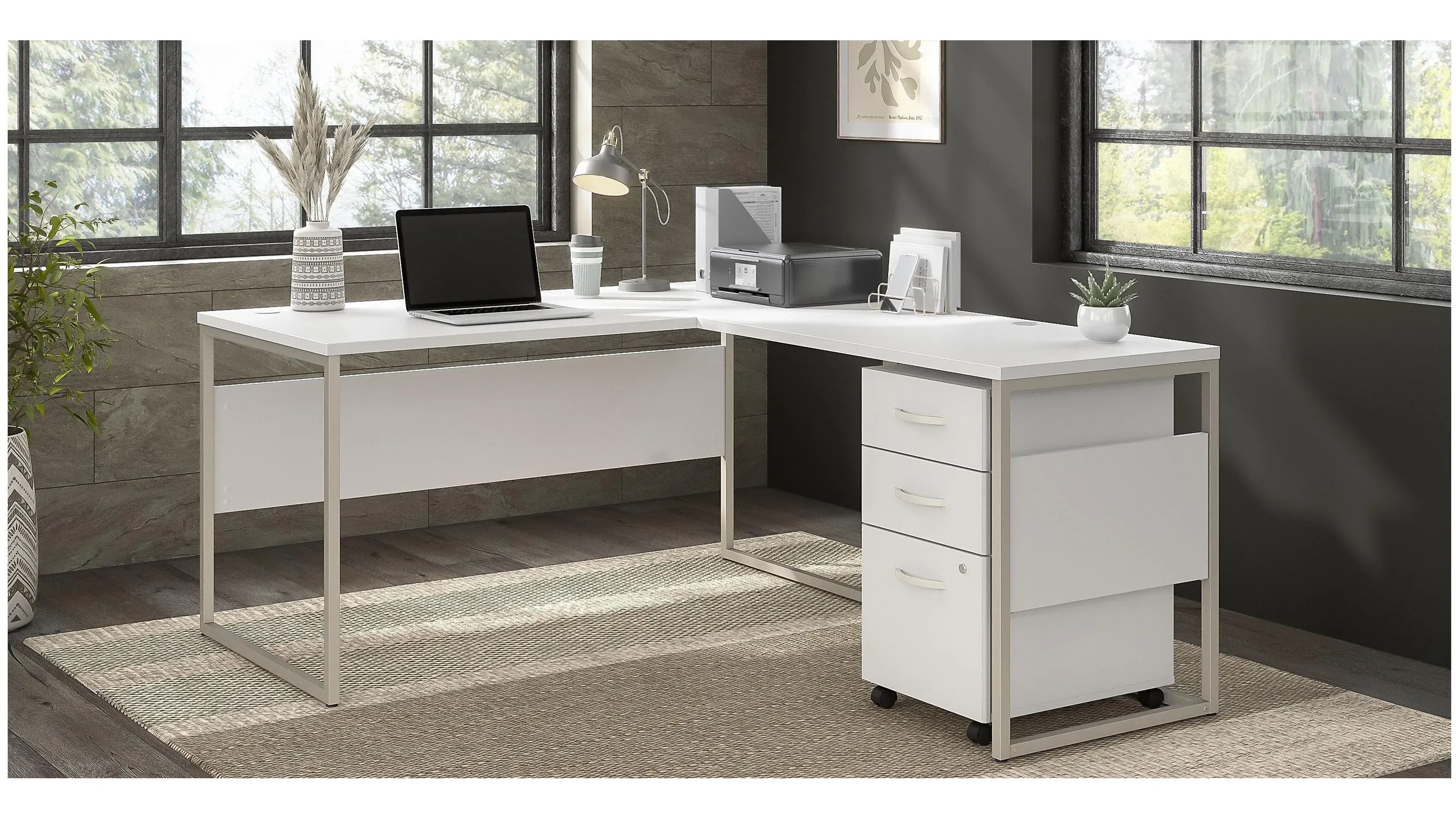 Steinbeck L-Shaped Writing Desk w/ File Cabinet | Raymour & Flanigan