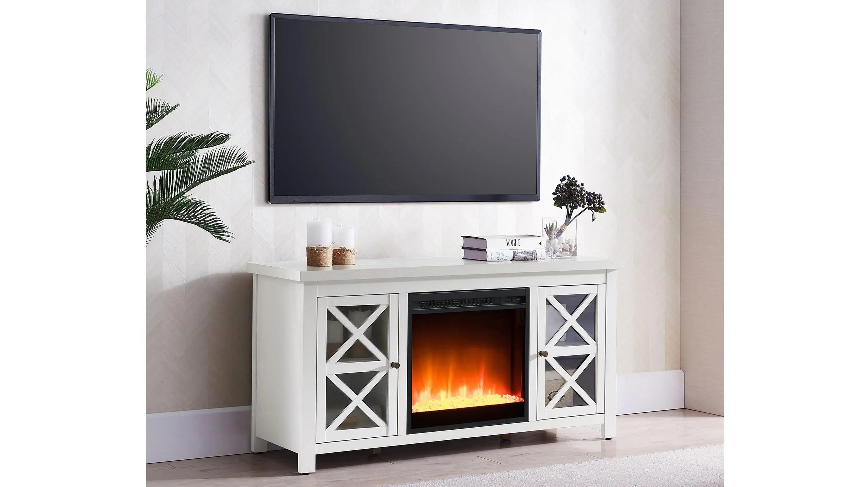 Crystal fireplace tv stand store