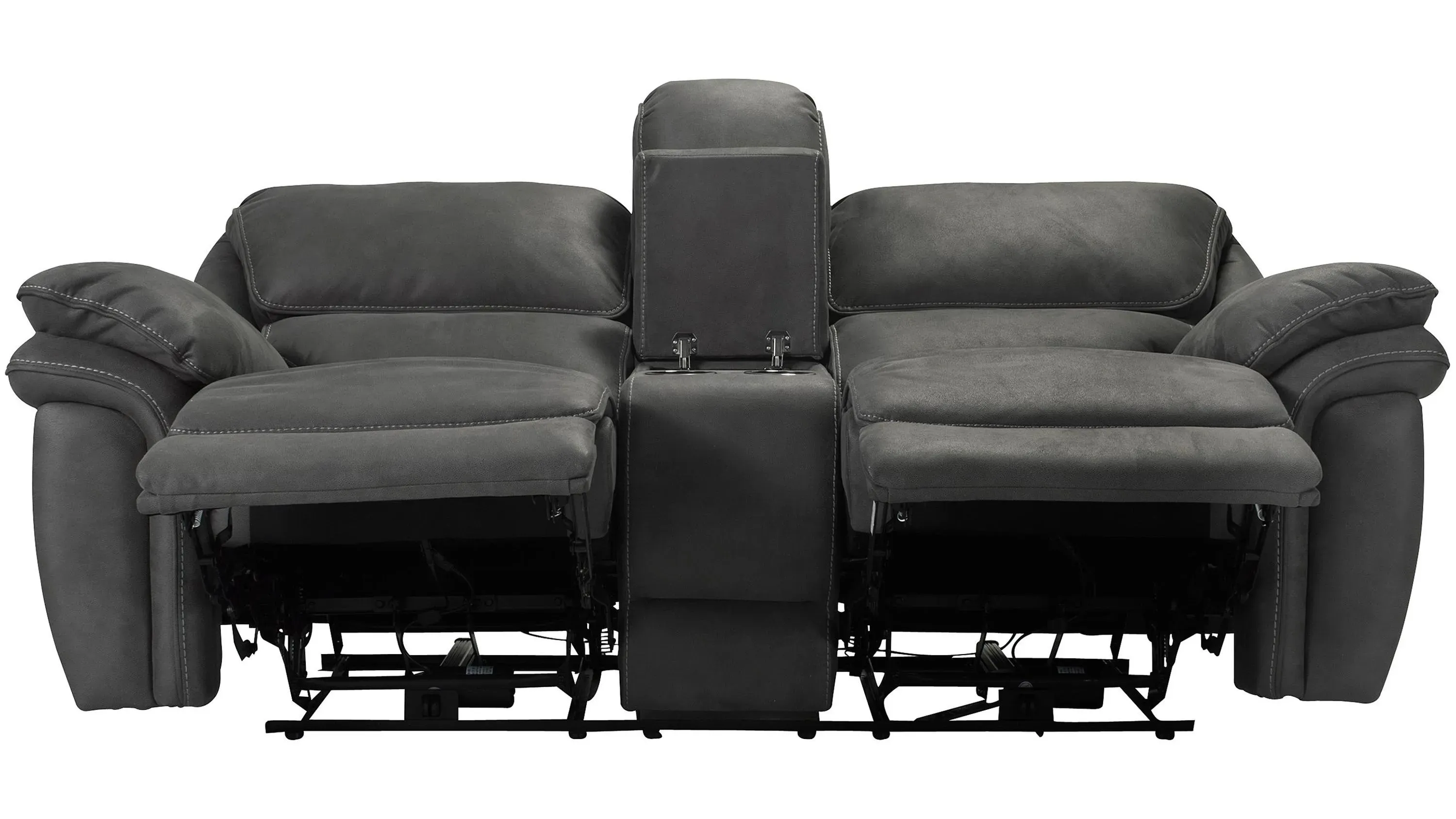 Microfiber reclining loveseat with console store