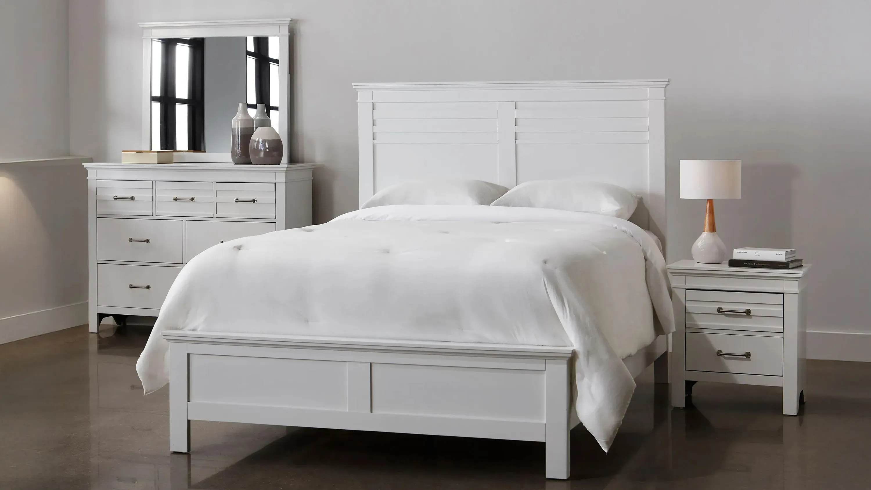 white simple bedroom set