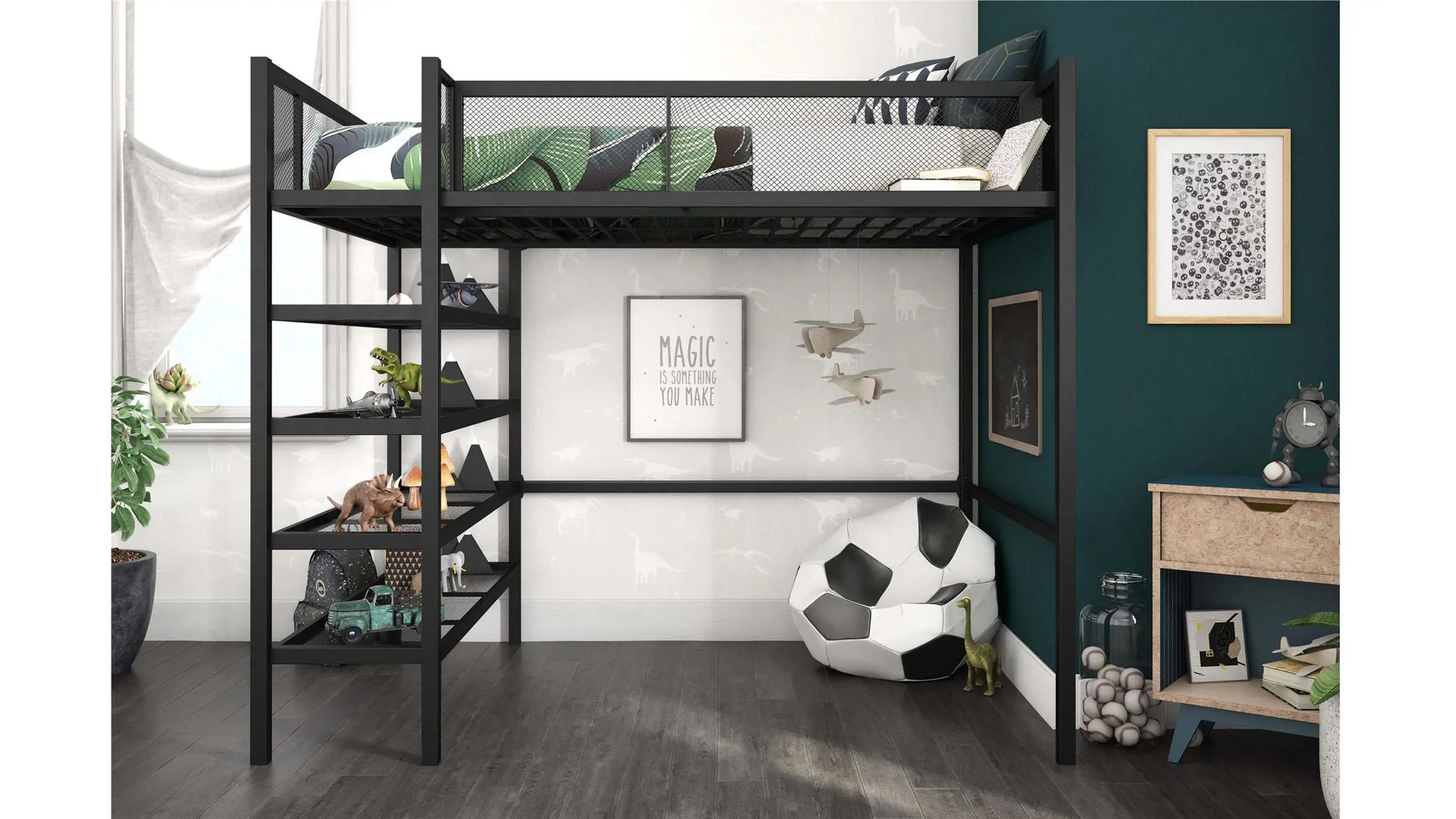 Mainstays Storage Loft Bed with Bookcase | Raymour & Flanigan