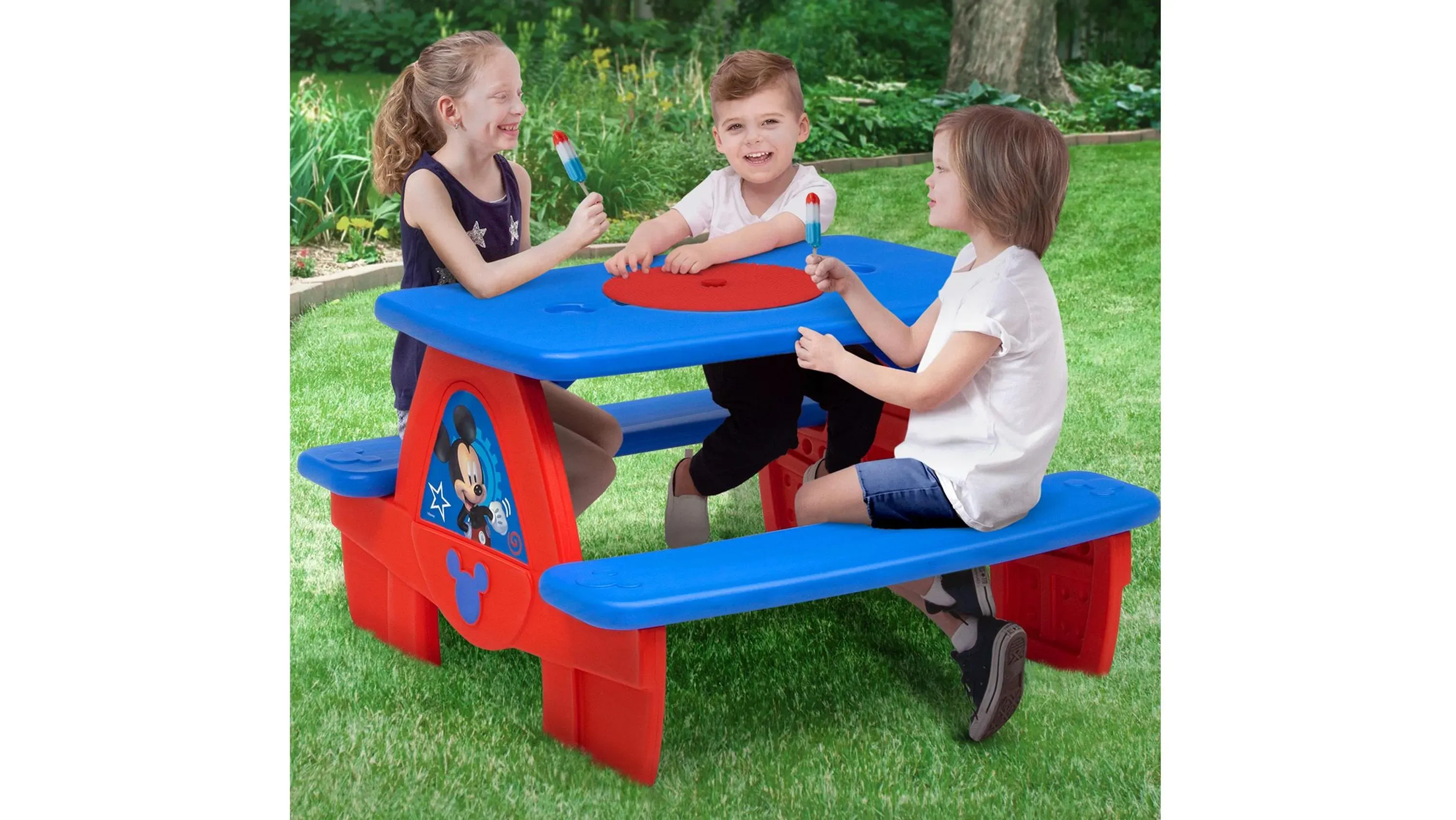 Mickey Mouse Four Seat Picnic Table wth Umbrella and Lego Compatible ...