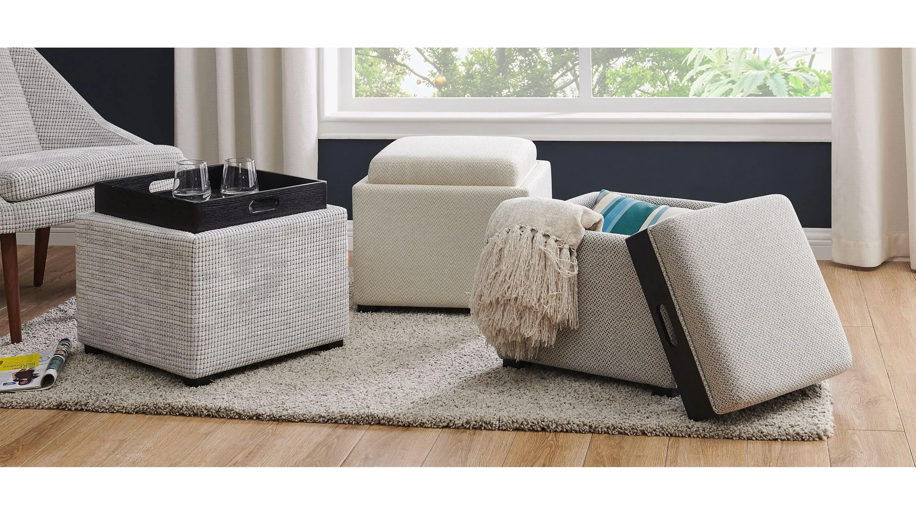 Ottoman with tray lid store