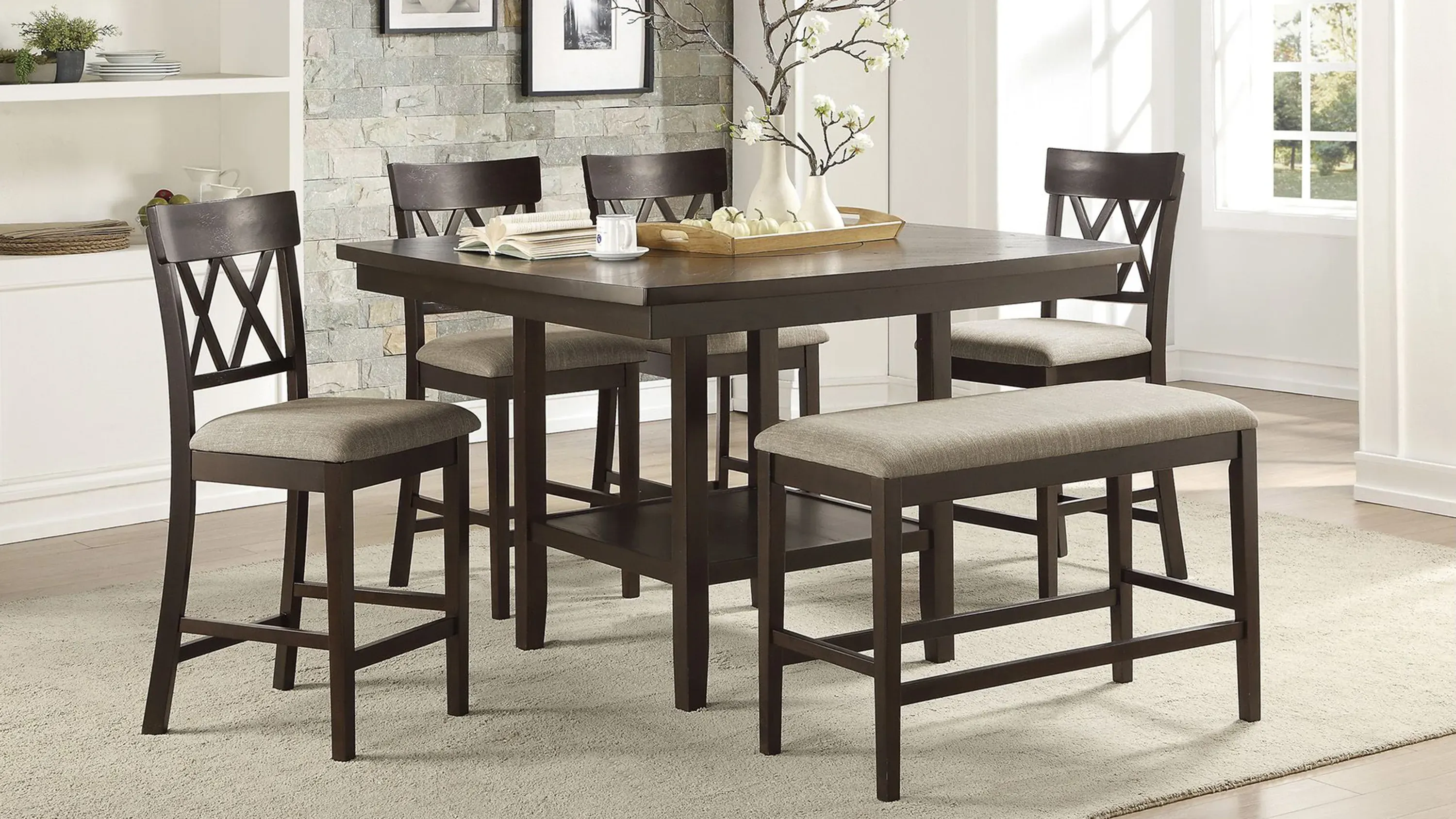 Elmore 6-pc. Counter Height Dining Set with Bench and Cross Back Chairs ...