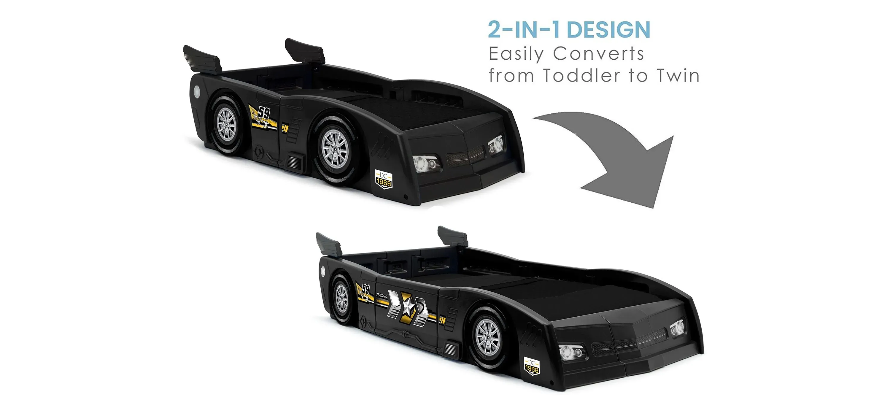 Black race car bed store