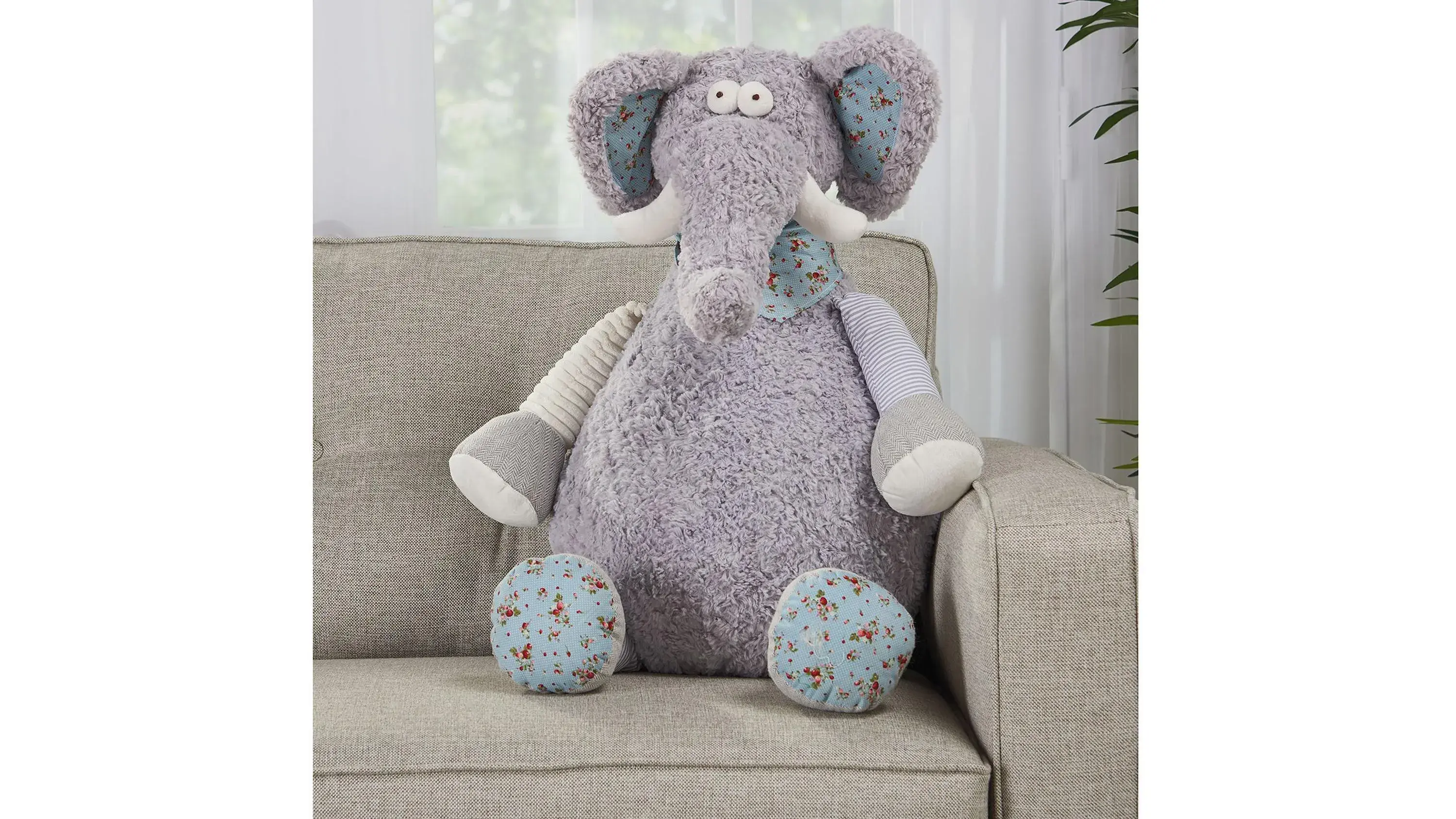 Mina Victory Gray Elephant Plush Animal | Raymour & Flanigan