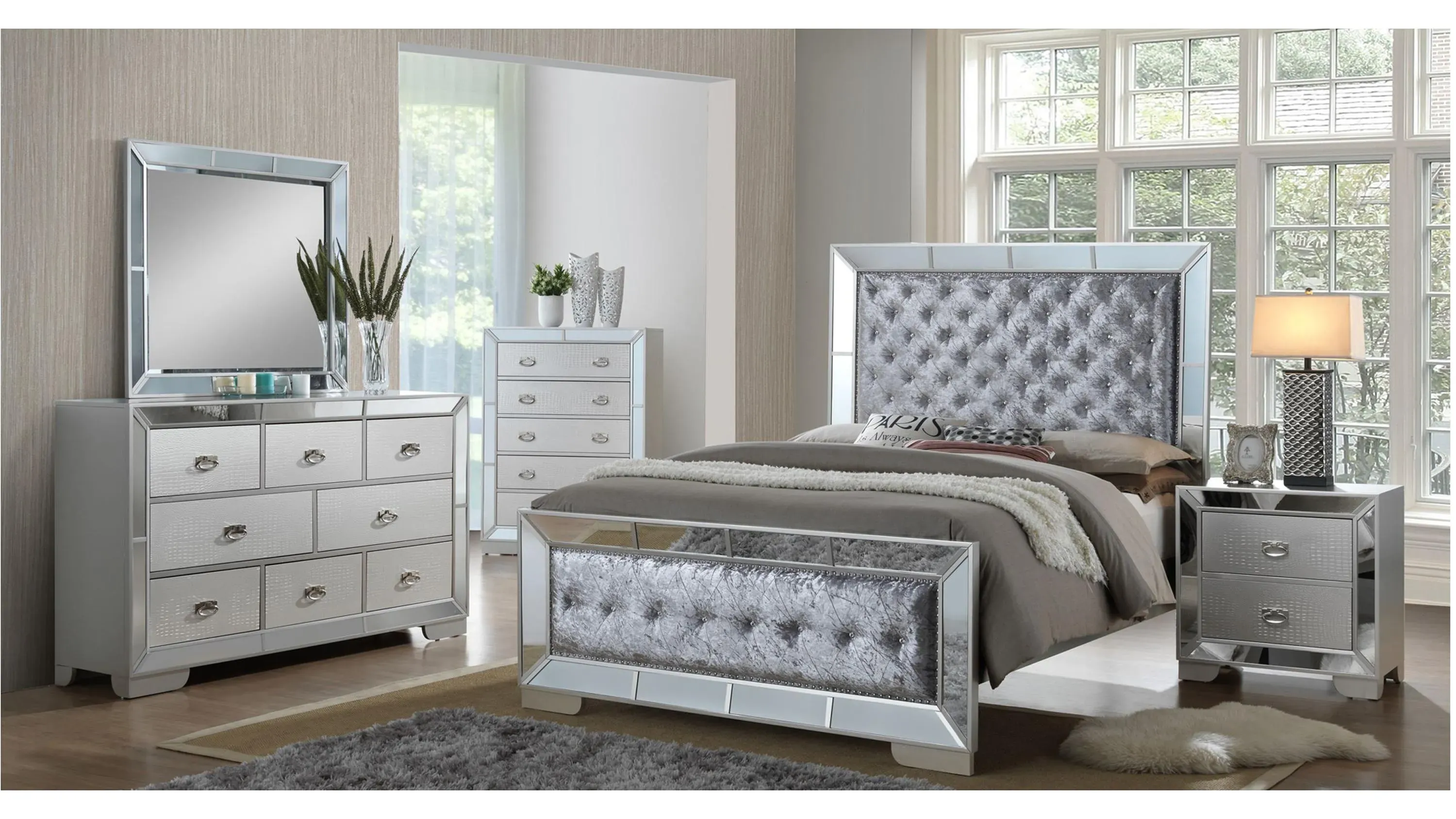 mirrored headboard bed