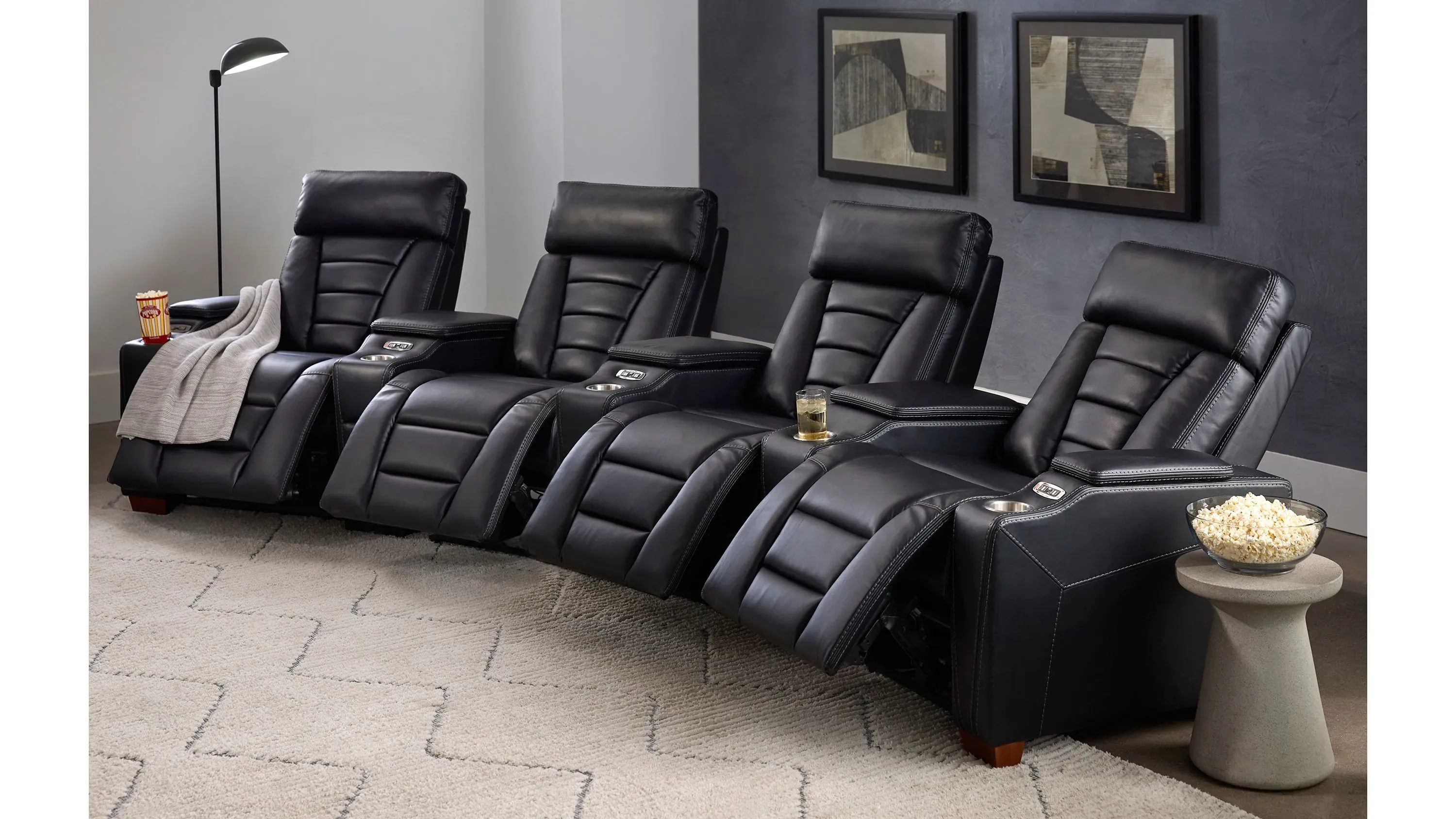 Edison 4 pc. Curved Power Home Theater Sectional Raymour Flanigan