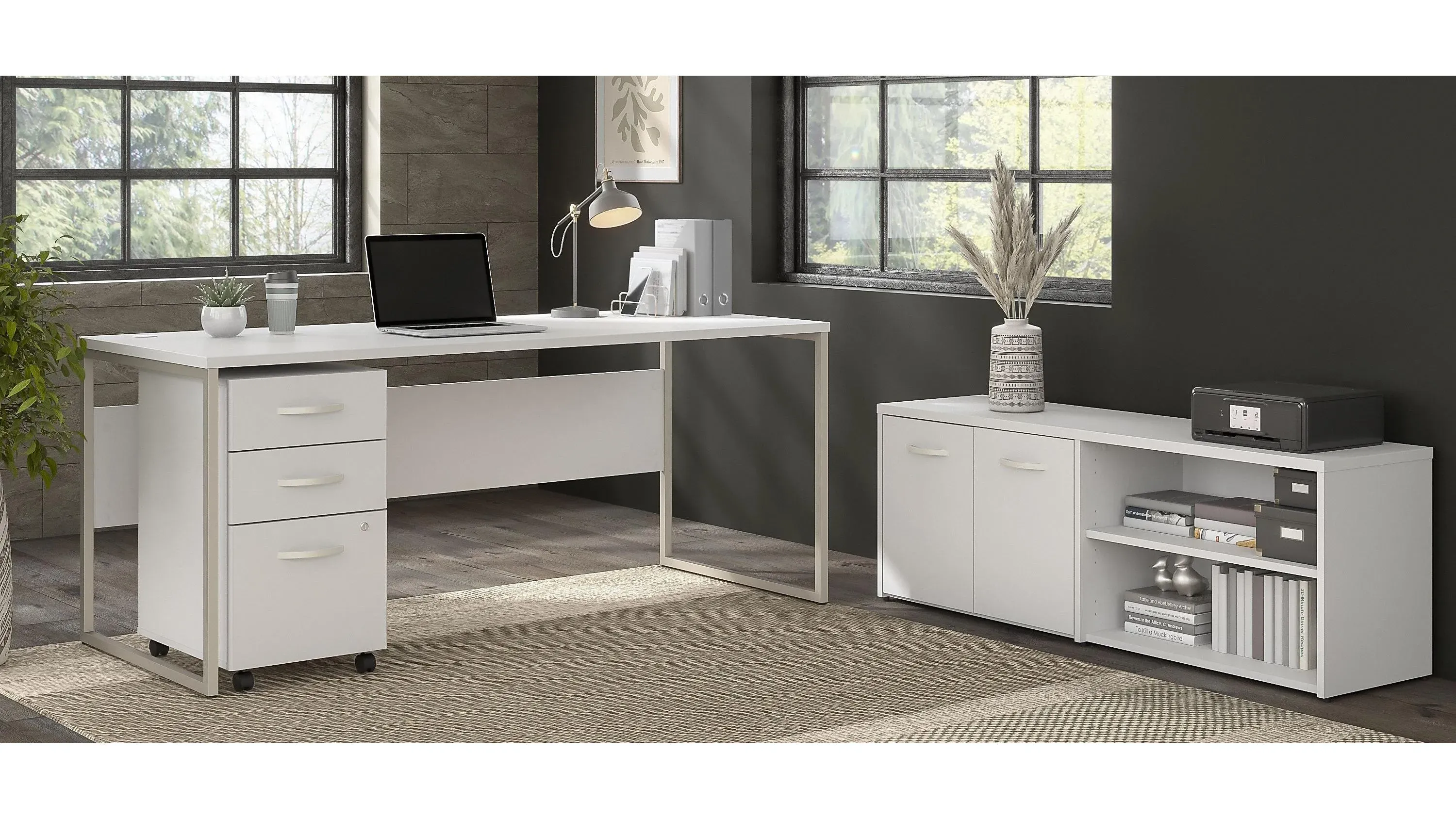 Steinbeck Workstation Desk w/ Credenza and File Cabinet | Raymour ...