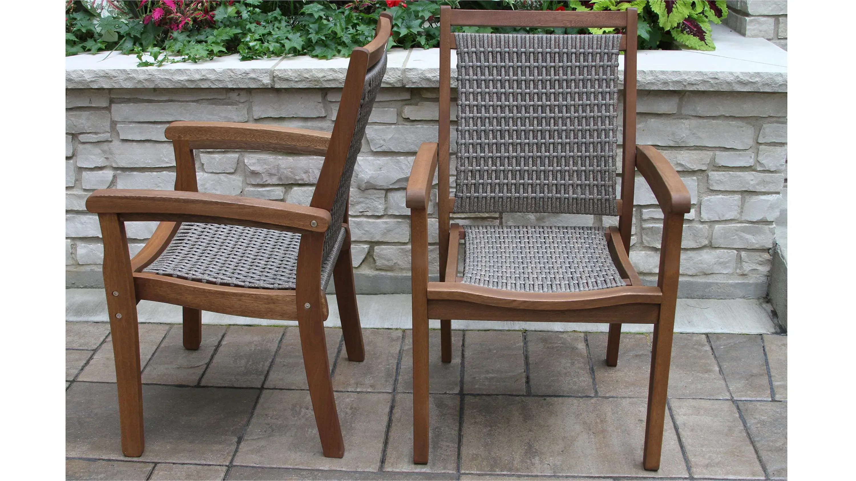 Outdoor Interiors Composite 7 Piece Outdoor Dining Set with Wicker Chairs in Grey Brown Brown Grey
