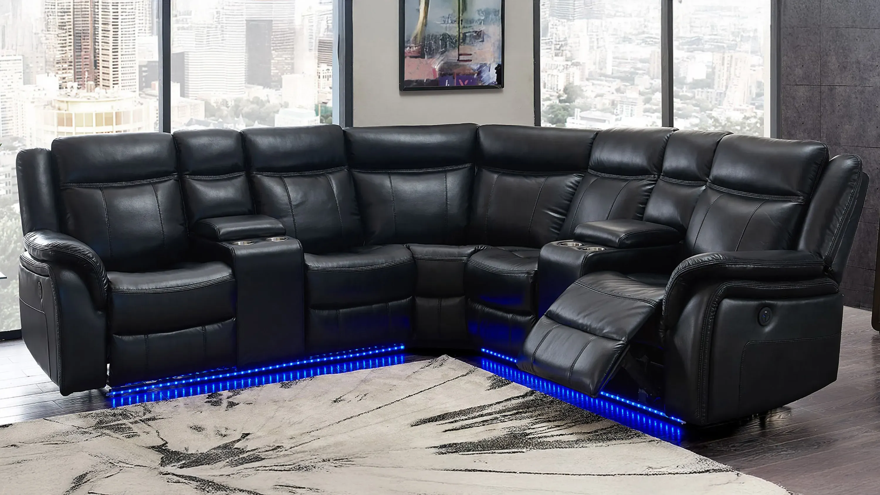 Power reclining sectional with led lights store