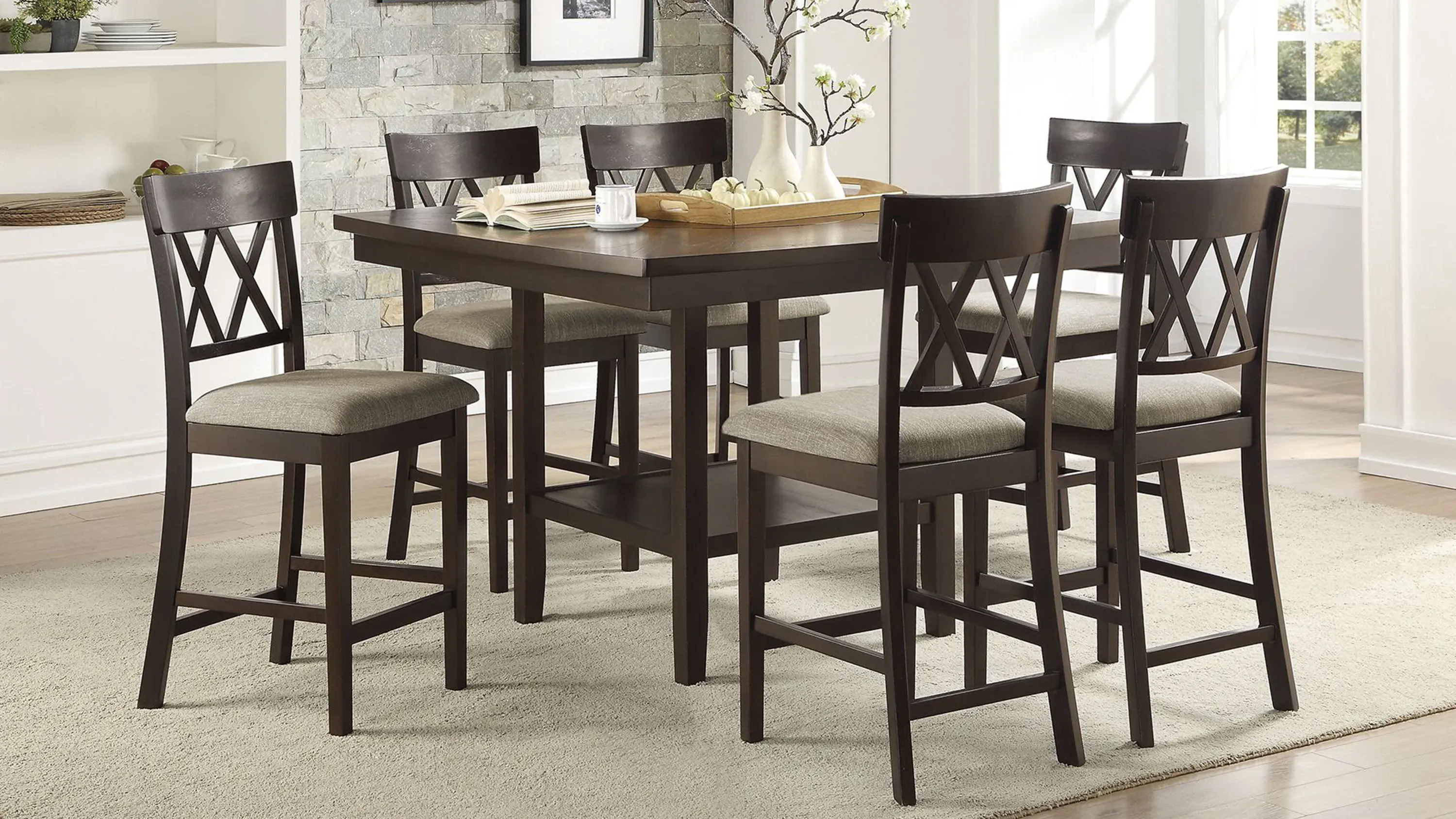 Elmore 7-pc. Counter Height Dining Set with Cross Back Chairs | Raymour ...