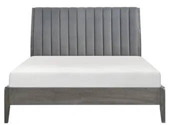 Lexicon Dade Contemporary Wood Velvet Queen Platform Bed in Gray