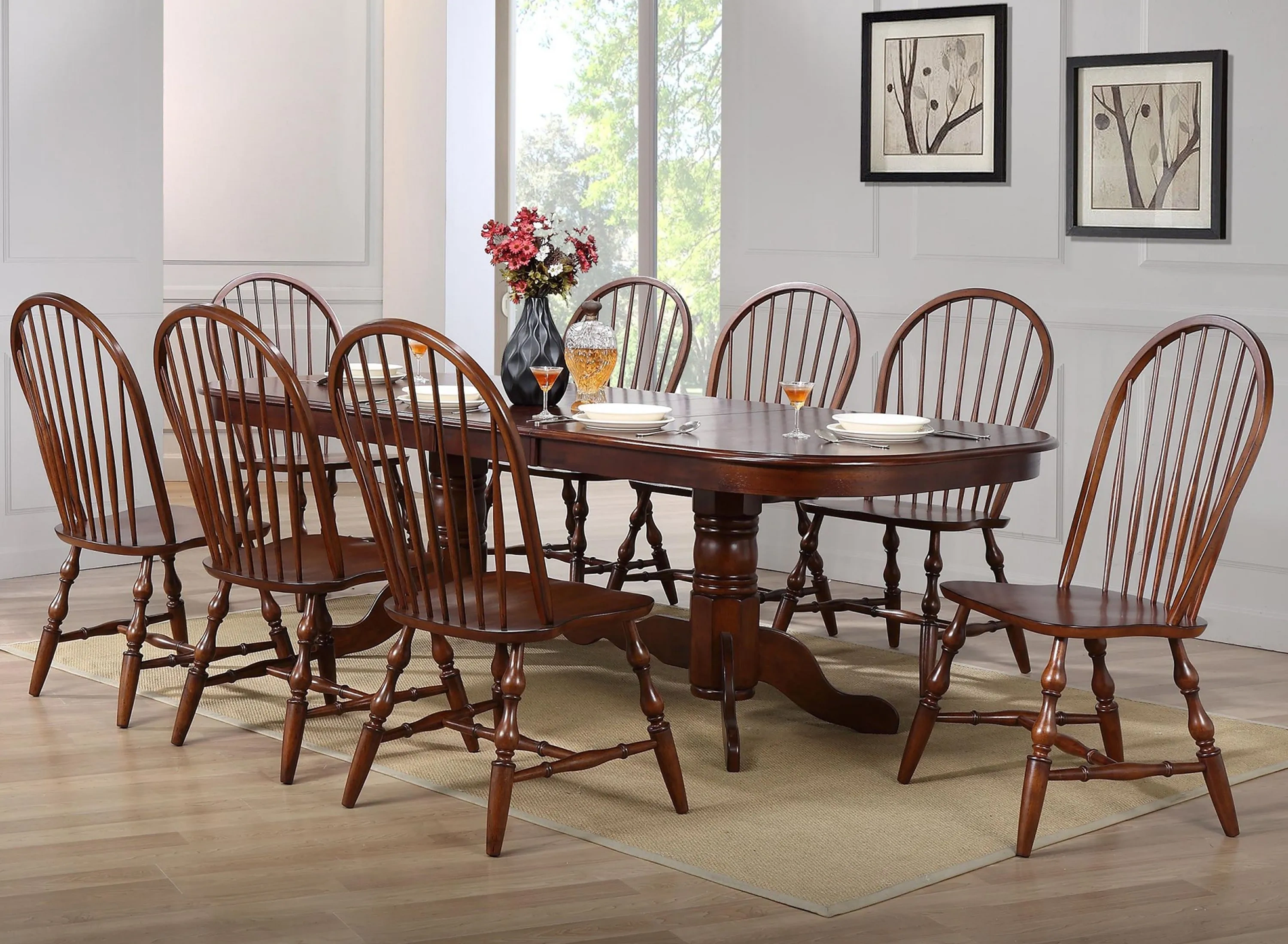 Fenway 9-pc. Dining Set w/ Pedestal Table | Raymour & Flanigan