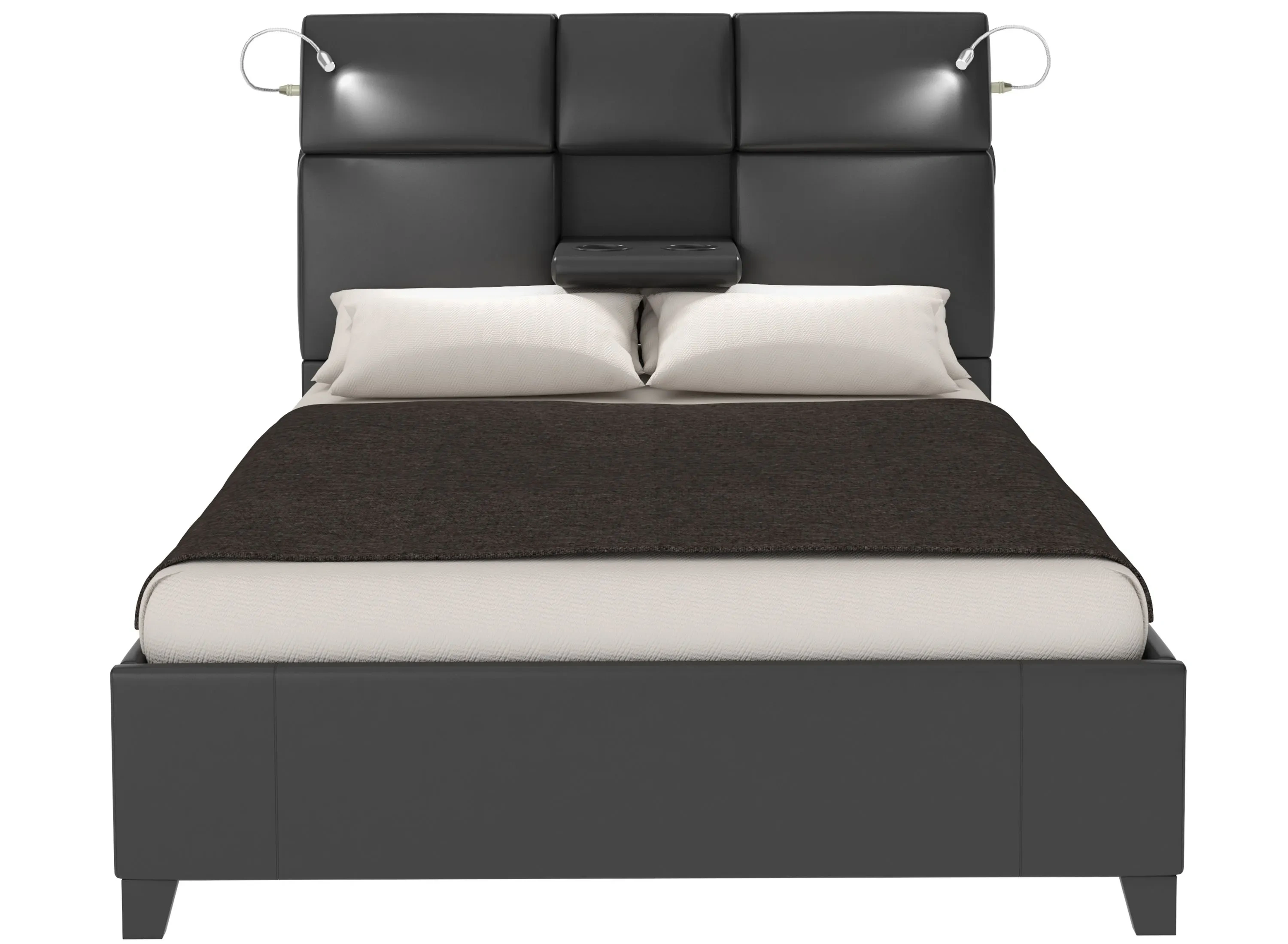 Headboard with bluetooth speakers and cup holders store